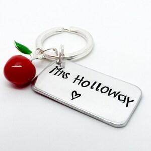 Teacher Gift Hand Stamped Keychain Keyring Apple Charm School Leaving ...