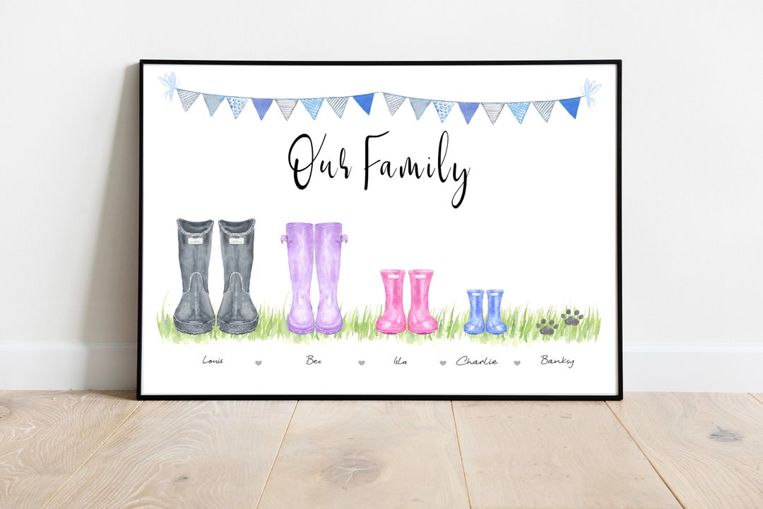 Welly Boot Print, Personalised Family Print, Wellie Boot Picture ...