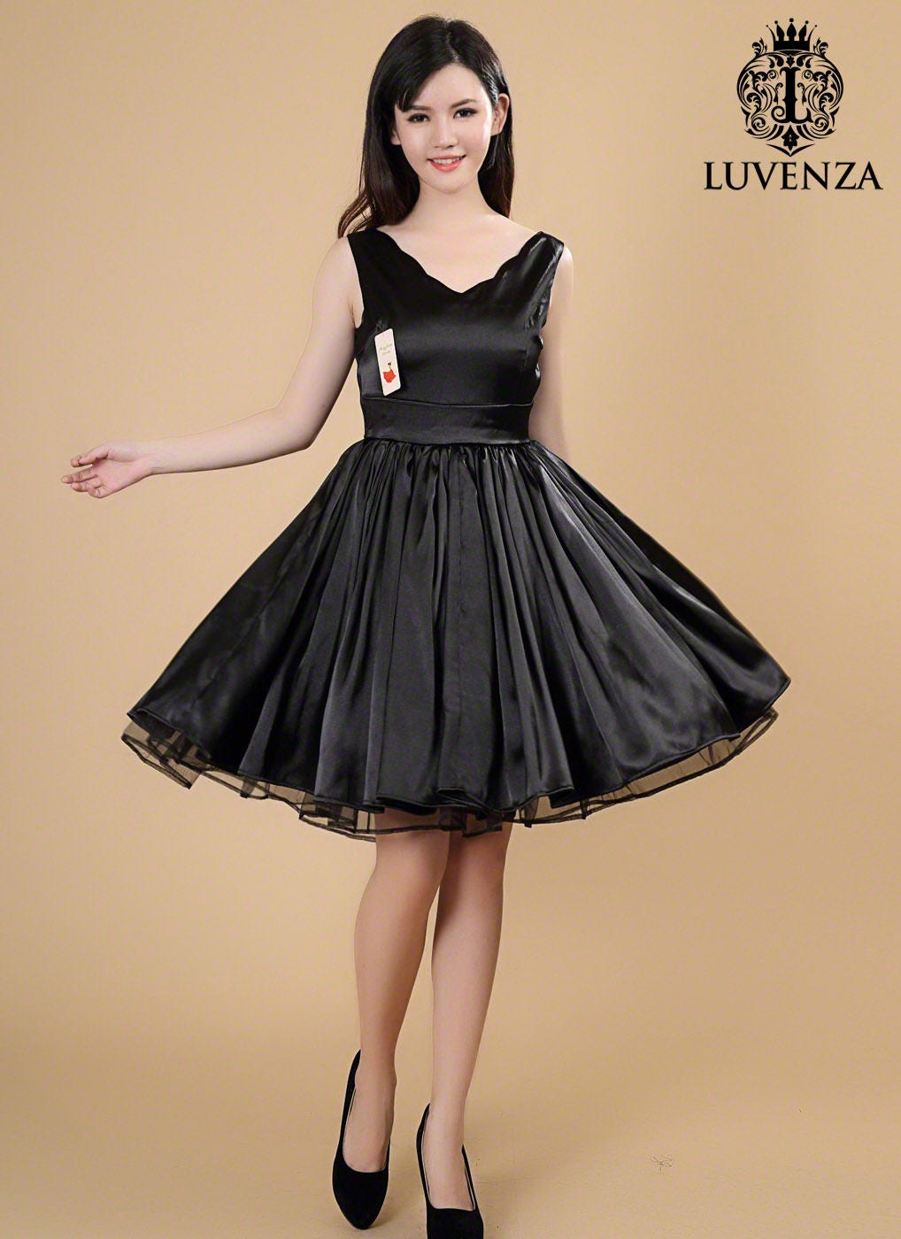 Shiny Black Satin Fit and Flare Mini Dress with Layered Tulle | Etsy