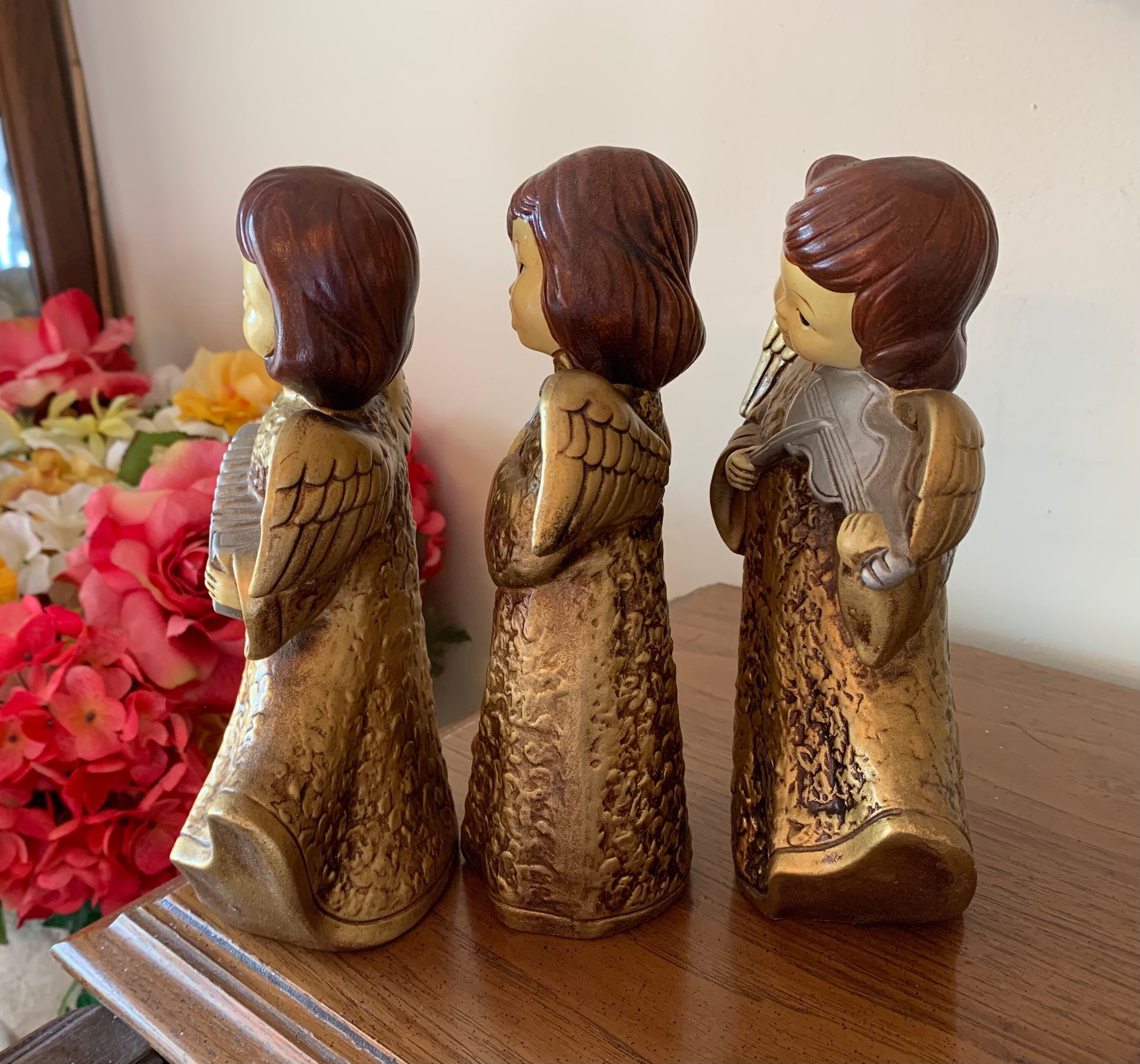 3 Angel Figurines Depicting Singing Playing Concertina Harp - Etsy