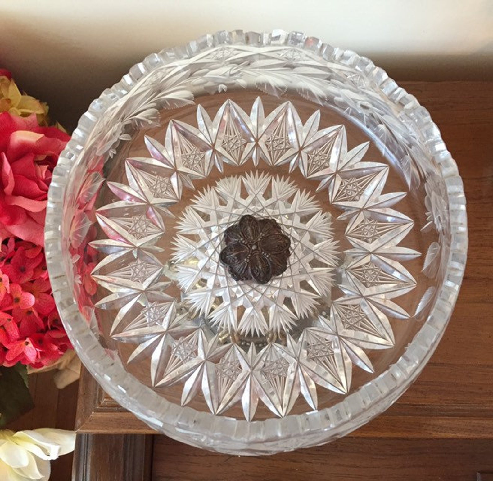 Gilt Bronze Cut Crystal Compote With Elaborate Rose Design - Etsy