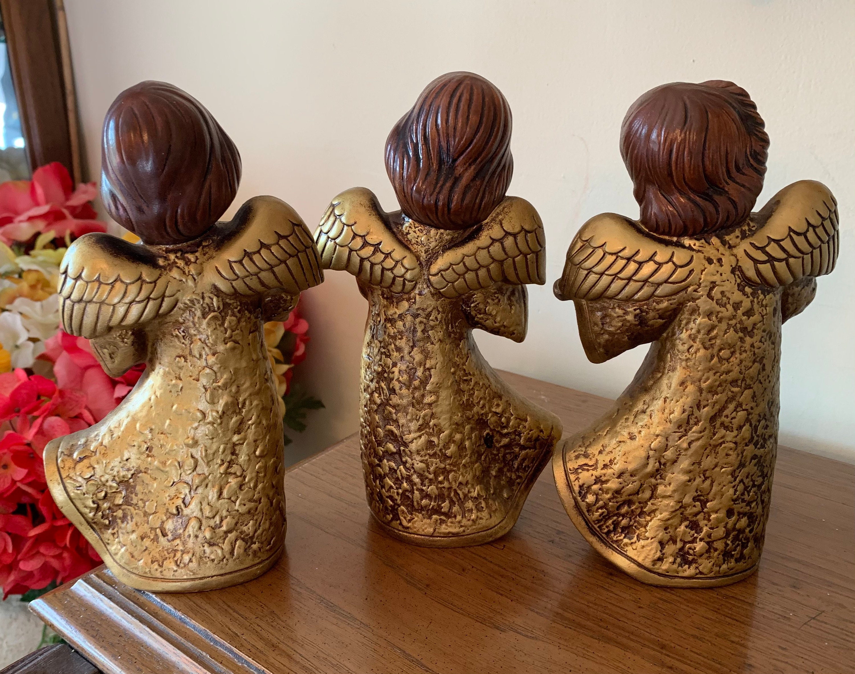 3 Angel Figurines Depicting Singing Playing Concertina Harp - Etsy