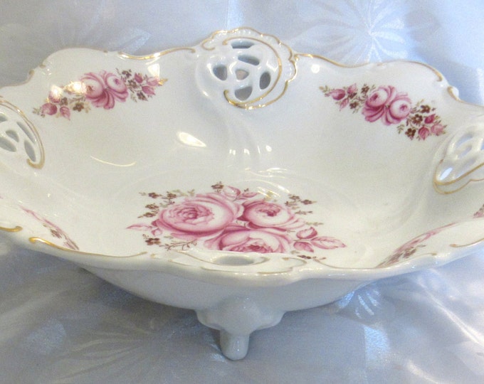 Beautiful Weimar German Porcelain Tri-footed Bowl With Pink Cabbage ...