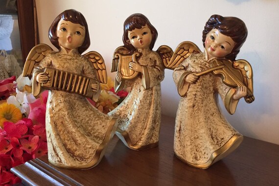 3 Angels Depicting Singing Playing Concertina Harp and Violin - Etsy