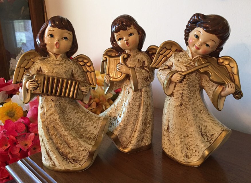 3 Angels Depicting Singing Playing Concertina Harp and Violin - Etsy