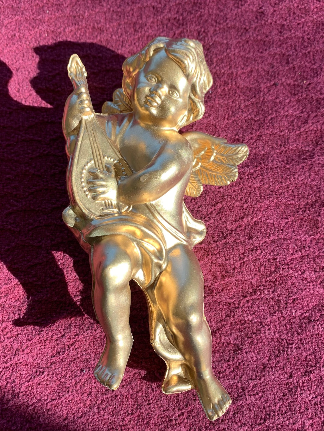 Golden Blow Mold Cherub Angel Playing Stringed Instrument - 8 Inch Tall ...