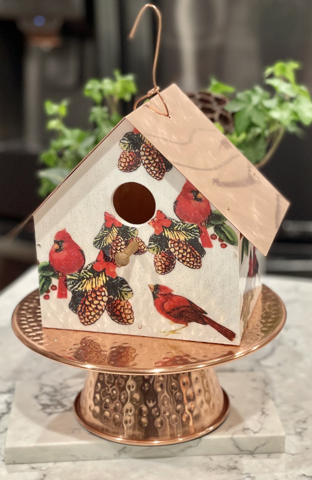 Cardinals & Pinecones Copper Roofed Birdhouse, Buy 1 Full Sized ...