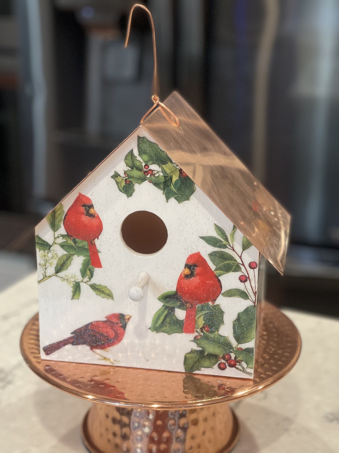 Cardinals & Winter Berries Copper Roofed Birdhouse, Buy 1 Full Sized ...