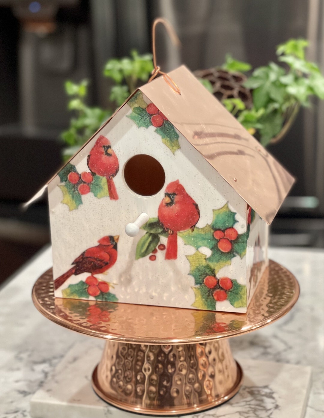 Cardinals & Holly Copper Roofed Birdhouse, Buy 1 Full Sized Birdhouse ...