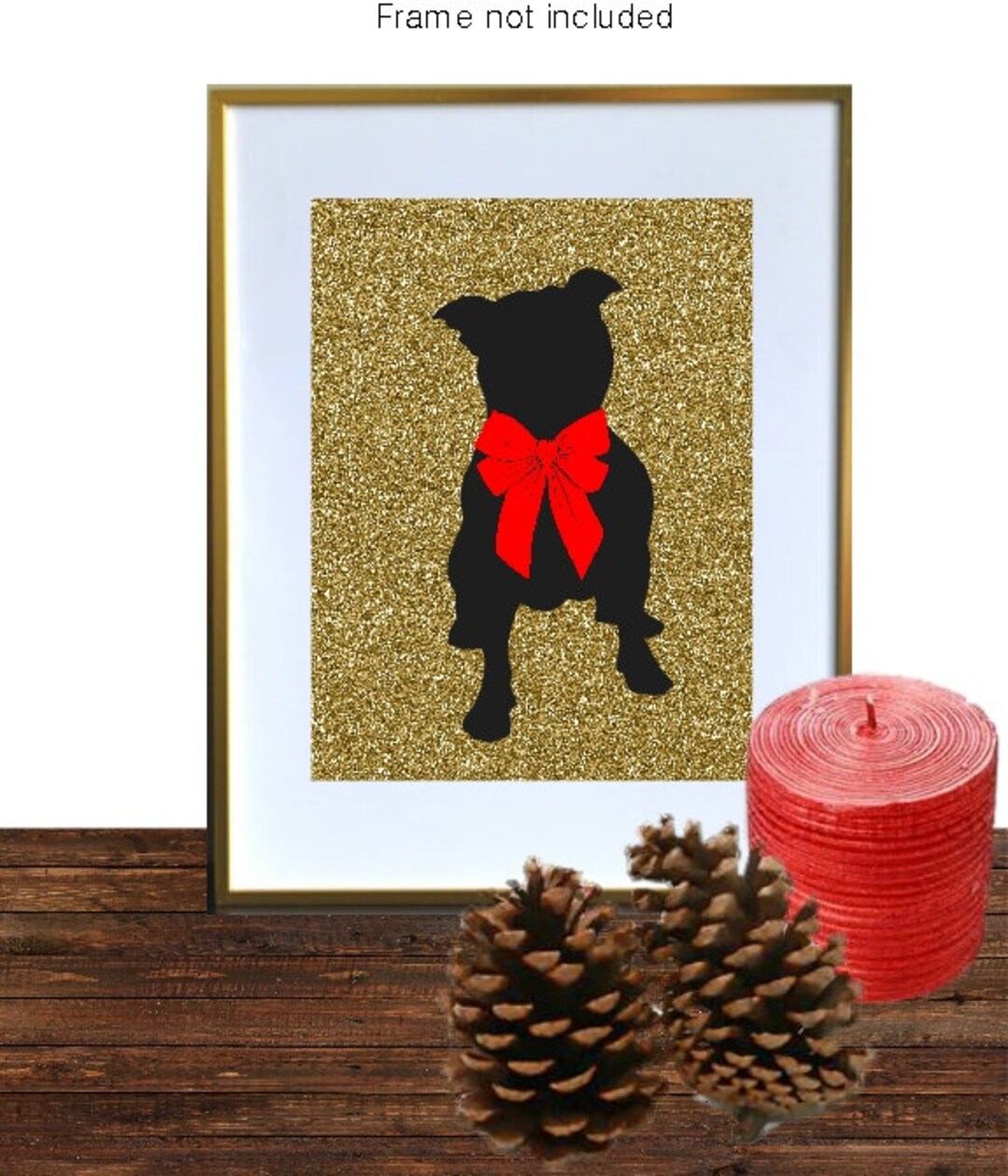 Christmas Decor, Pit Bull Art, Holiday Décor, Seasonal Wall Art, Gold ...