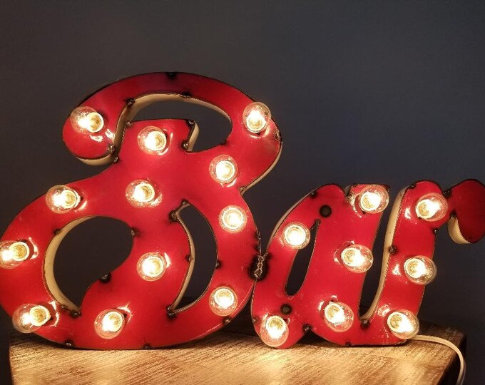 BAR Red Distressed Vintage Metal Marquee Light up Letters Bulb Sign ...