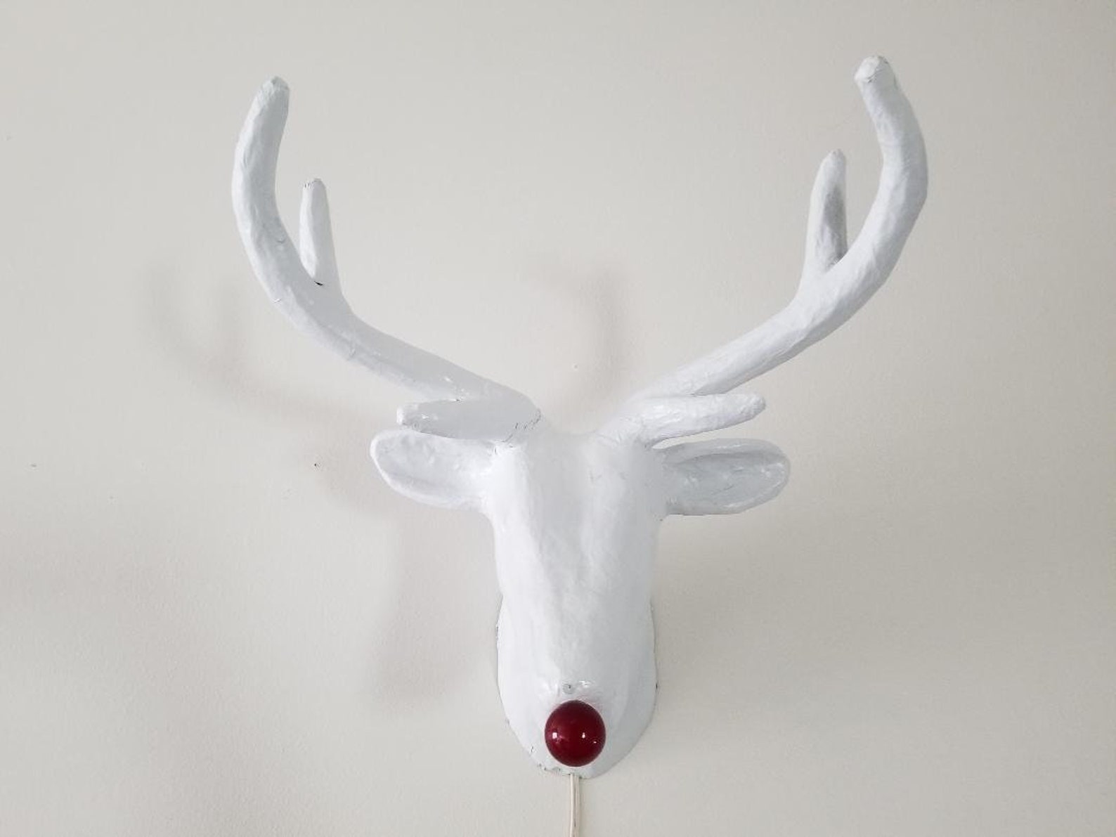 Light Up Rudolph Reindeer Red Nose Plug In Paper Mache White | Etsy