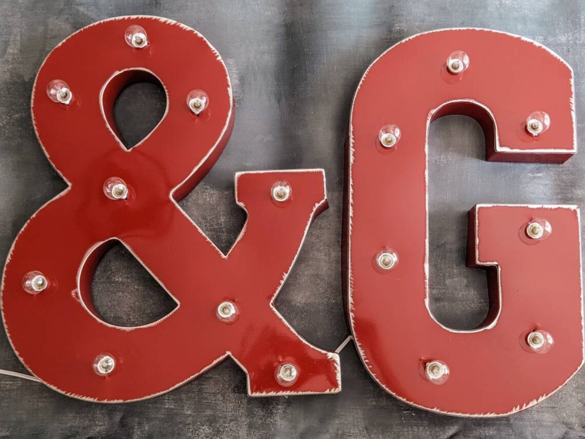 Large Red Metal Marquee Letters Light up Lighted Sign - Etsy
