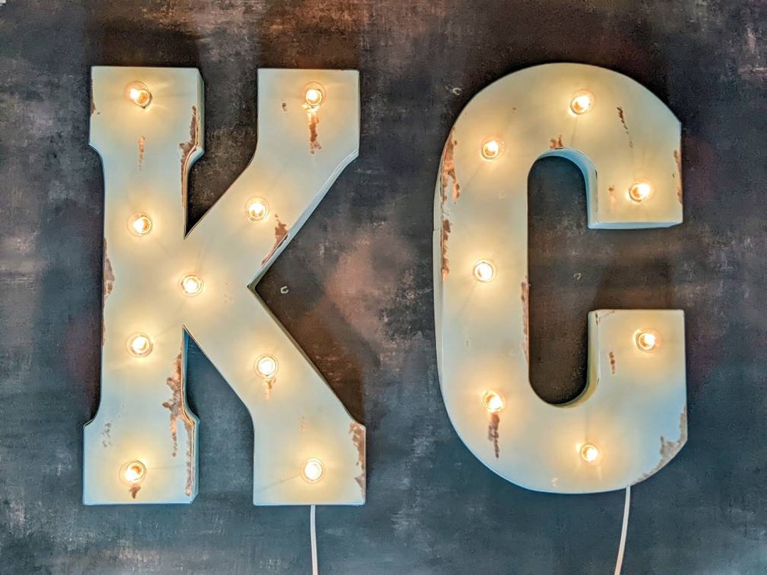 Light up Large Metal Letters Vintage Aqua Vintage Lighted Bulbs - Etsy