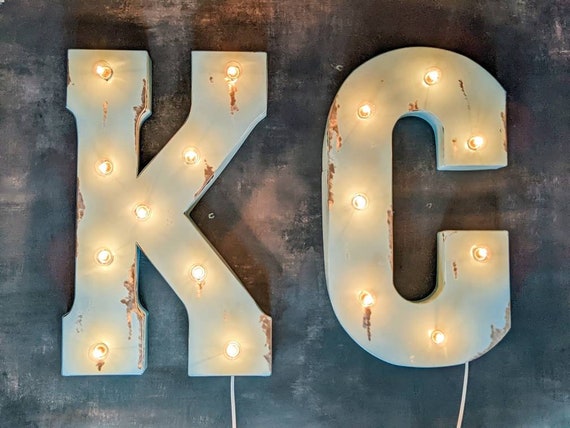 Light up Large Metal Letters Vintage Aqua Vintage Lighted - Etsy