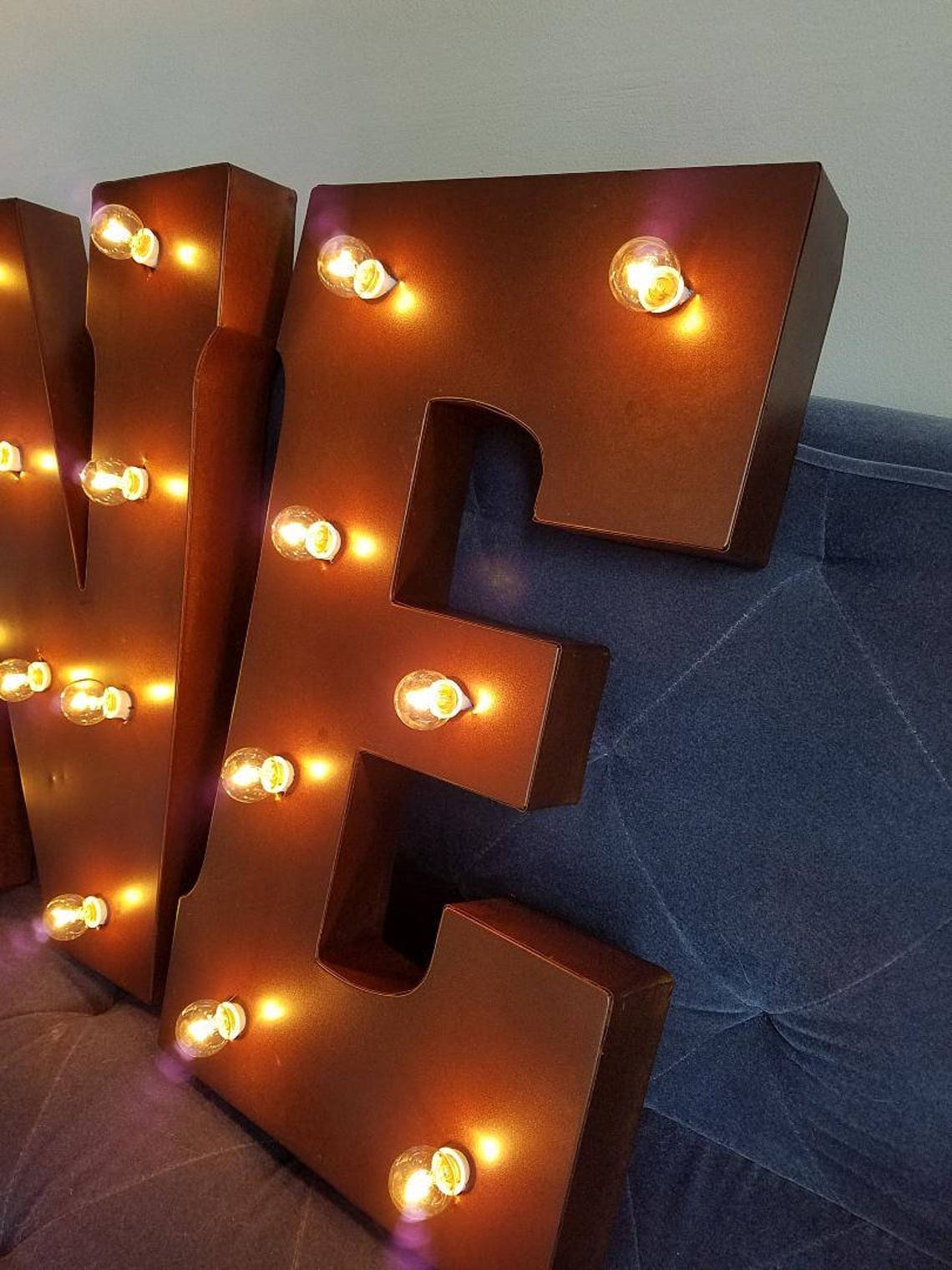 Rust Bronze Metal Light up Marquee Letters Vintage Bulbs - Etsy