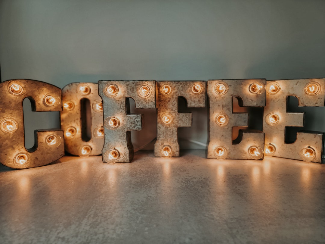 COFFEE Metal Marquee Letters Light up Bulbs Sign - Etsy