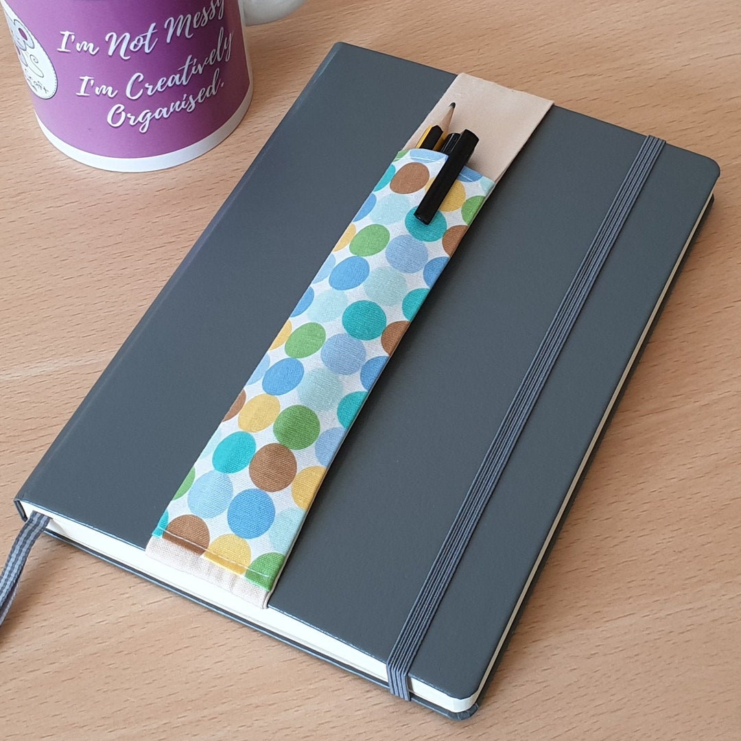 Colourful Dotty Fabric Elastic Notebook Pen Holder, Elasticated Pen ...