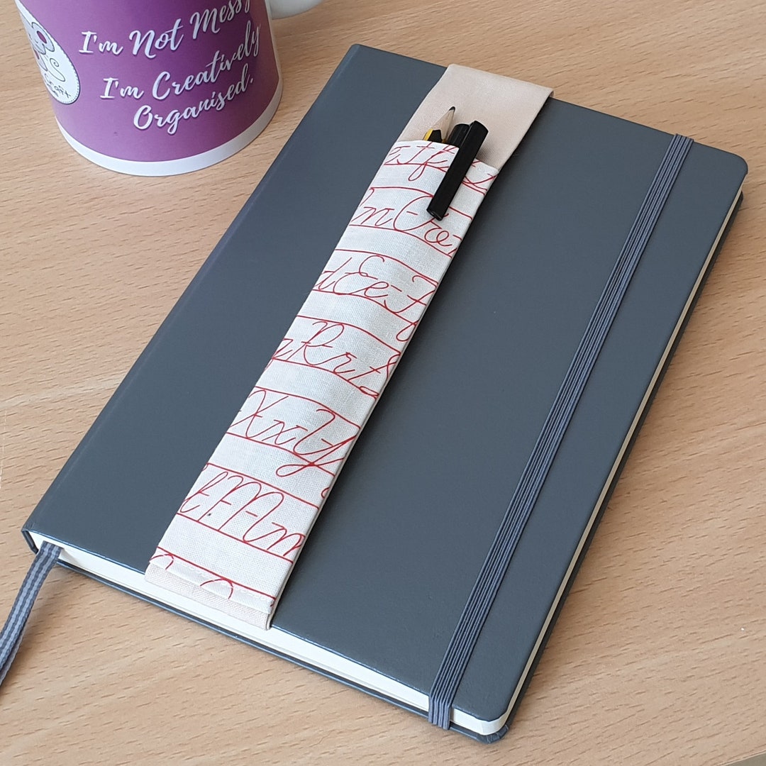 Elastic Pen Holder Red Letter Fabric, Elasticated Notebook Pen Pocket ...