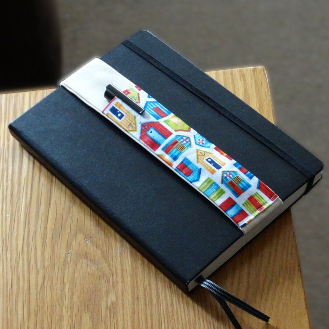 Elastic Pen Holder Beach Hut Fabric, Elasticated Notebook Pen Pocket ...