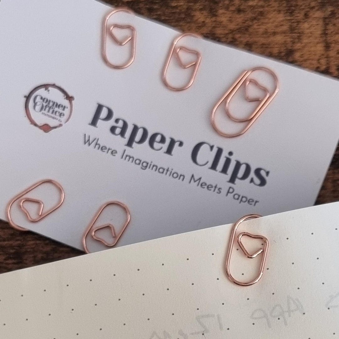Heart Shaped Rose Gold Paperclip, Cute Metal Paper Clip, Packs of 6/10 ...