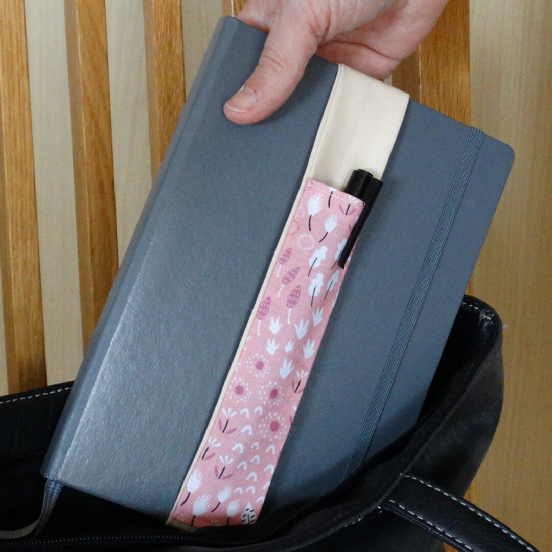 Notebook Pen Holder Pink Leaves Fabric, Elastic Pen Holder for ...