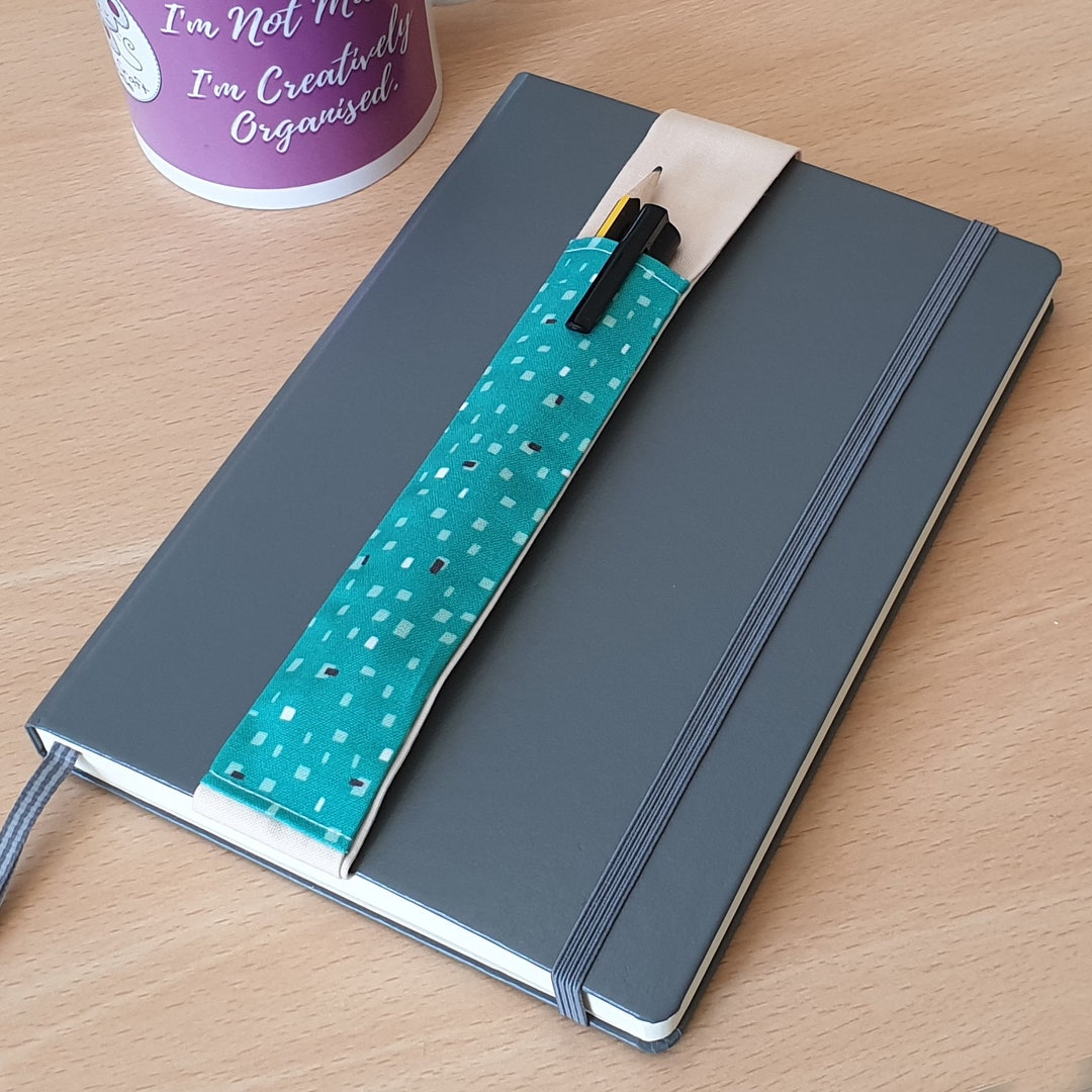 Elastic Pen Holder Jade With Squares Fabric, Elasticated Notebook Pen ...