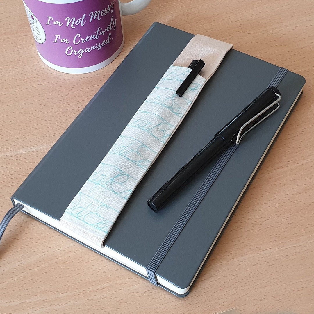 Blue Handwriting Fabric Pen Pocket Holder, A5 or A4 Elasticated Pen ...
