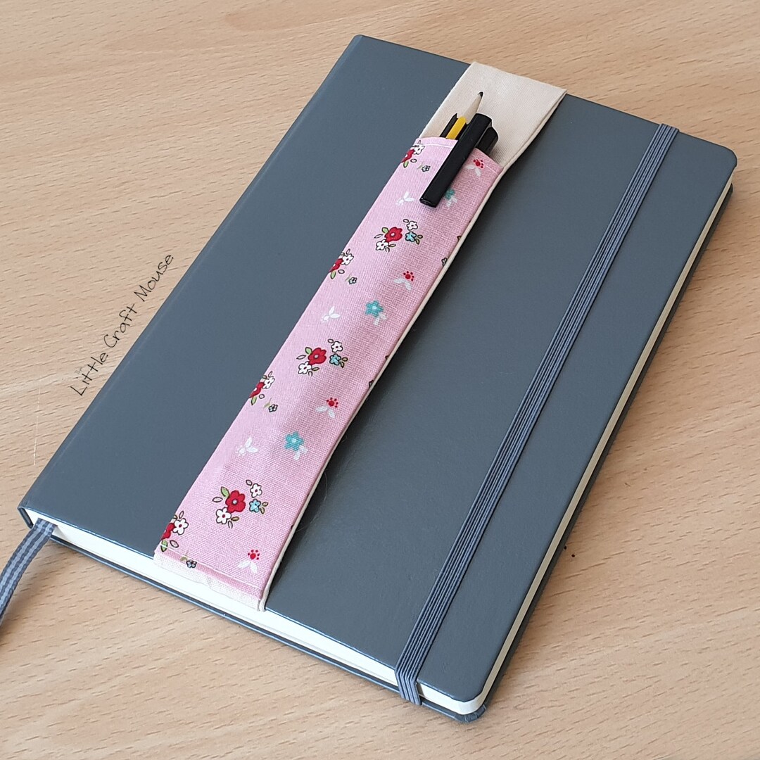 Pink Flowery Pen Holder With Elasticated Fabric Strap for Notebooks ...