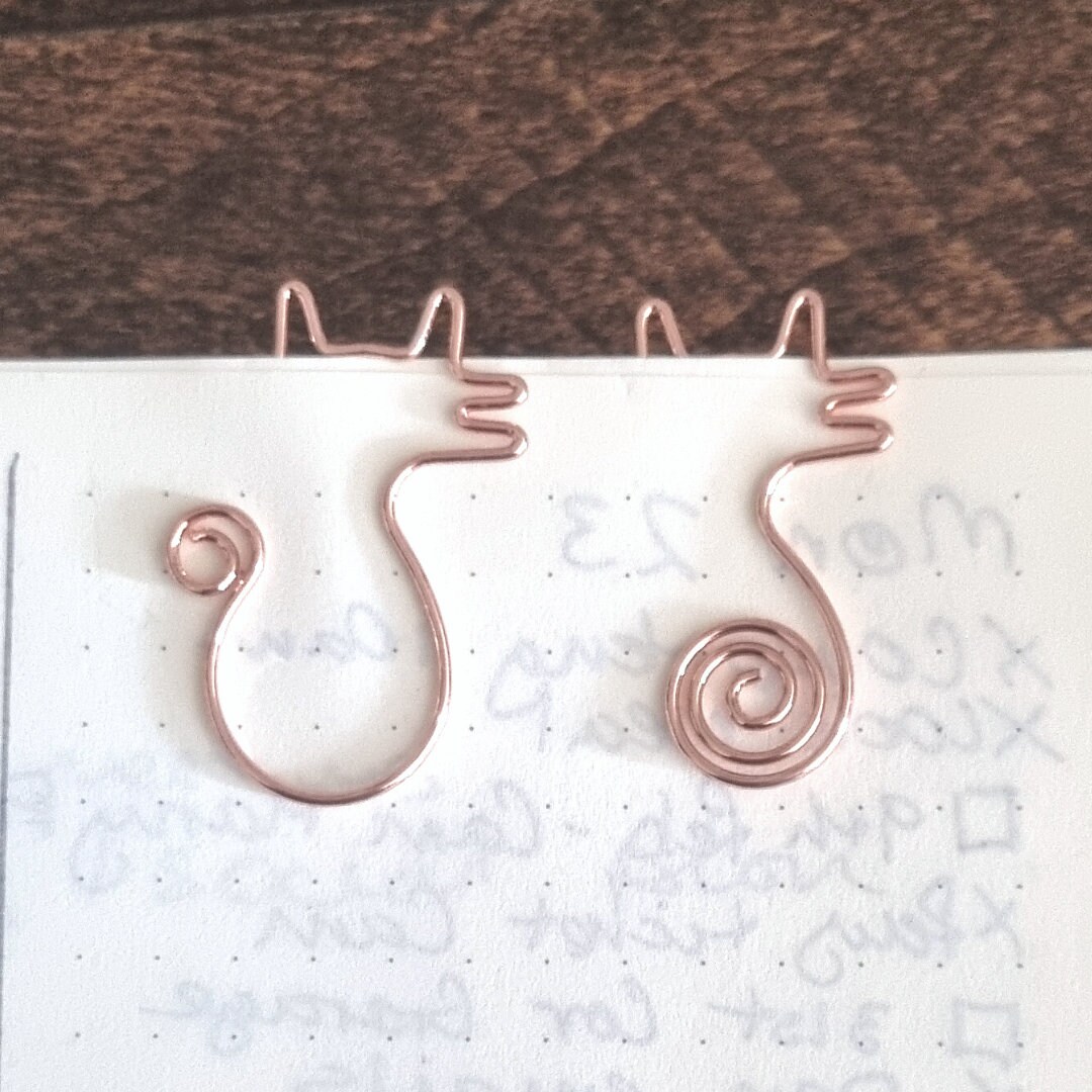 Cat Shaped Rose Gold Paperclip, Curly Tail Cat Paper Clip, Kitty Cat ...