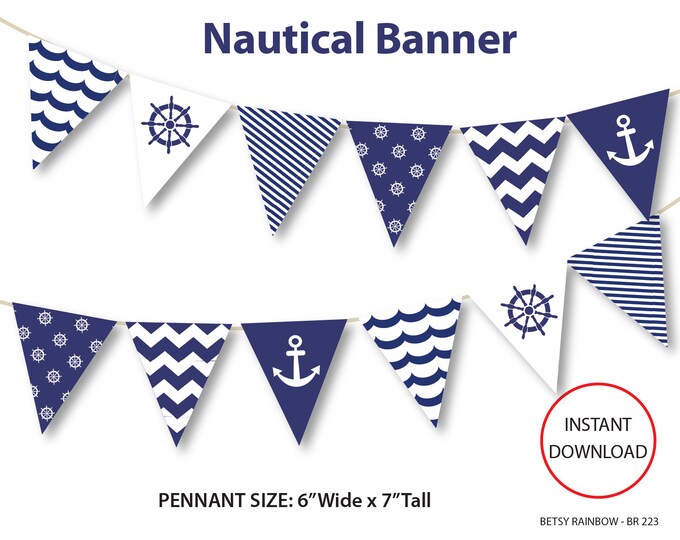 Nautical Banner, Printable Banner, Nautical, DIY Party, Navy Blue ...