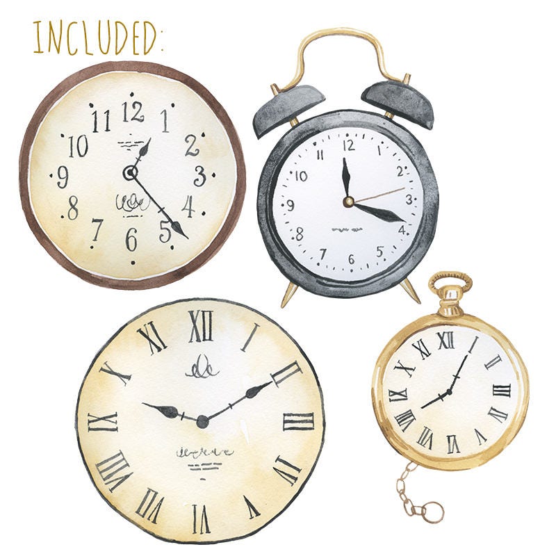 Watercolor Clocks Clip Art Clock Clipart Watchface Art - Etsy Canada
