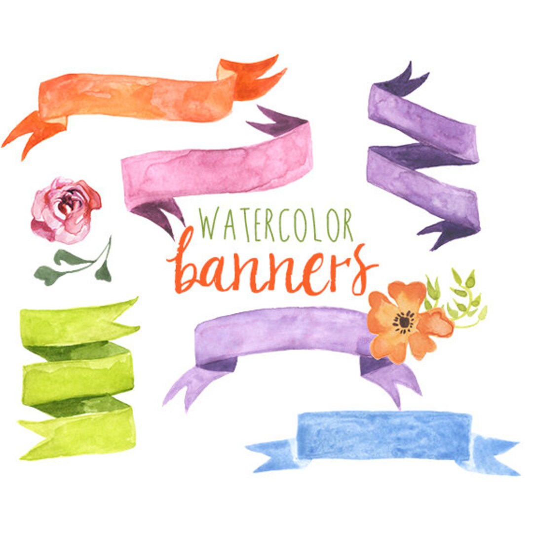 Watercolor Ribbon Banners Banner Clipart Ribbon Banner - Etsy