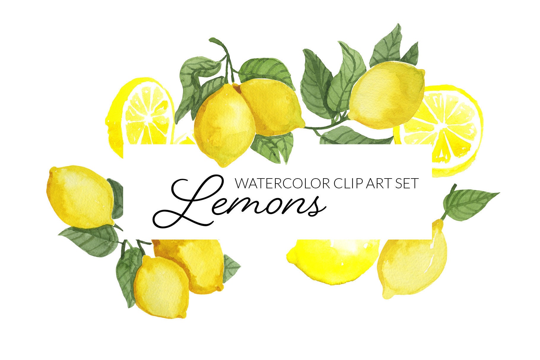 Watercolor Lemon Clip Art Trendy Lemon leaves Clipart Lemons | Etsy