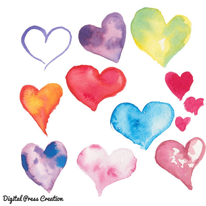 Watercolor Hearts Clip Art Clipart Water Color Wash Heart - Etsy UK