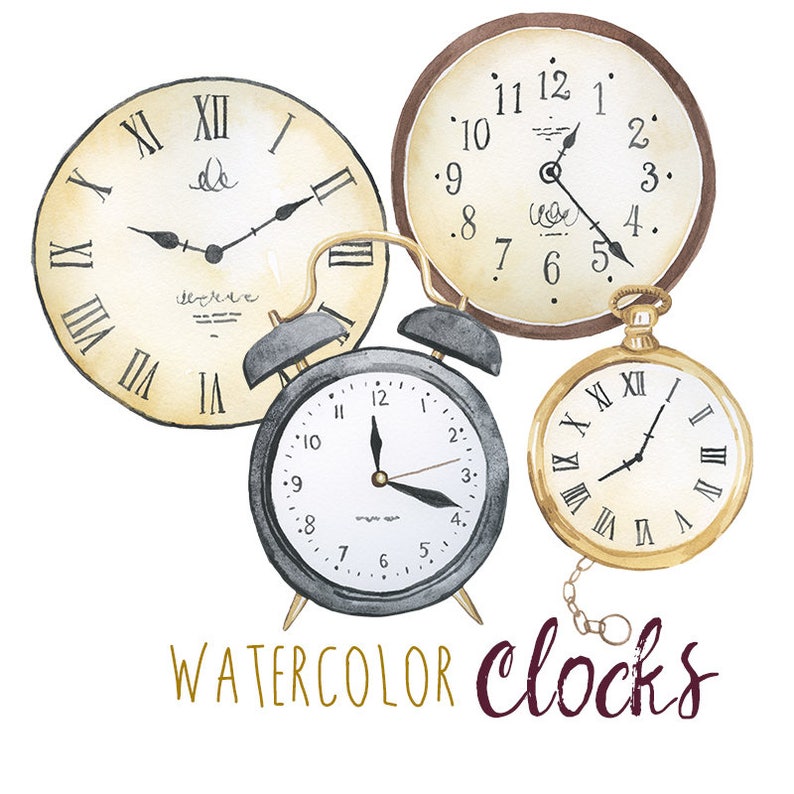 Watercolor Clocks Clip Art Clock Clipart Watchface art | Etsy