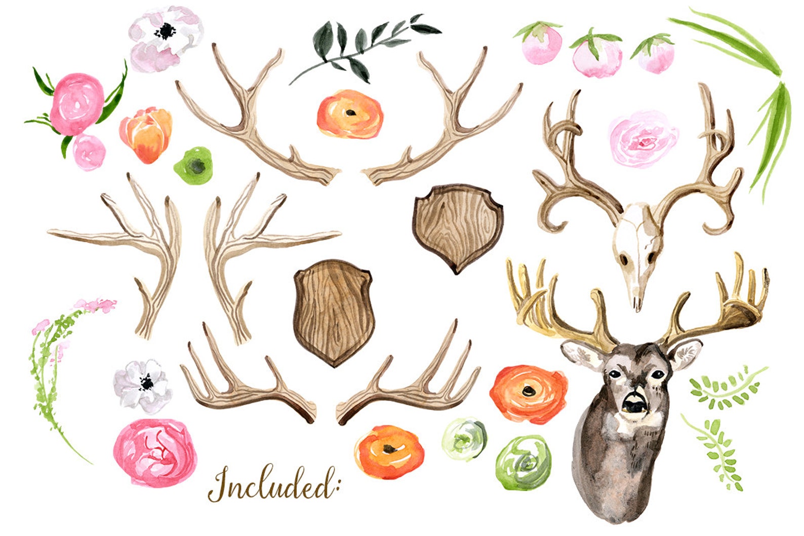 Watercolor Antlers Deer Antler Clipart Deers Clip Art - Etsy