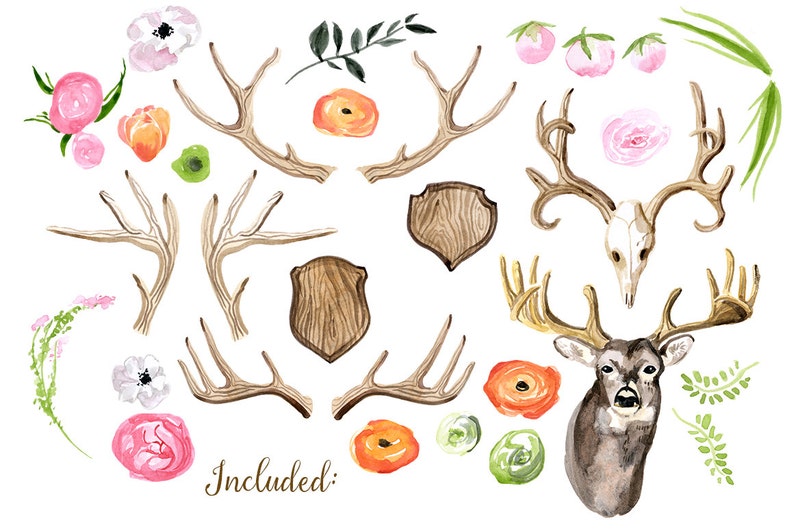 Watercolor Antlers Deer Antler Clipart Deers Clip Art - Etsy