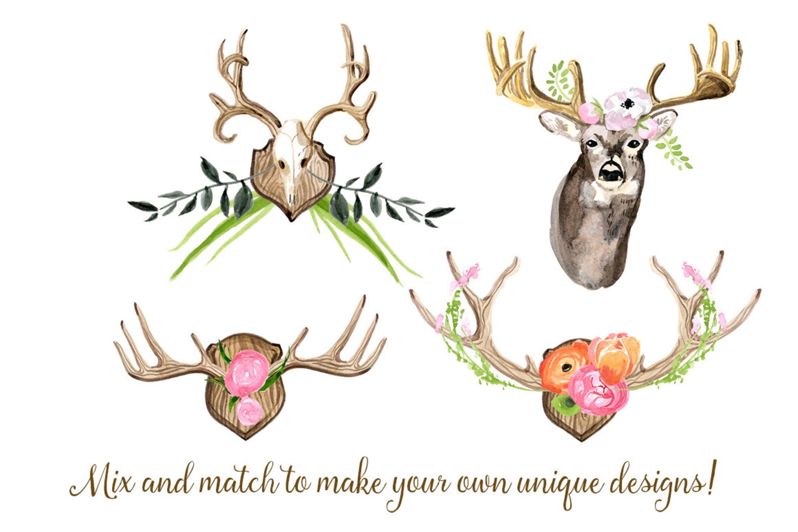 Watercolor Antlers Deer Antler Clipart Deers Clip Art - Etsy