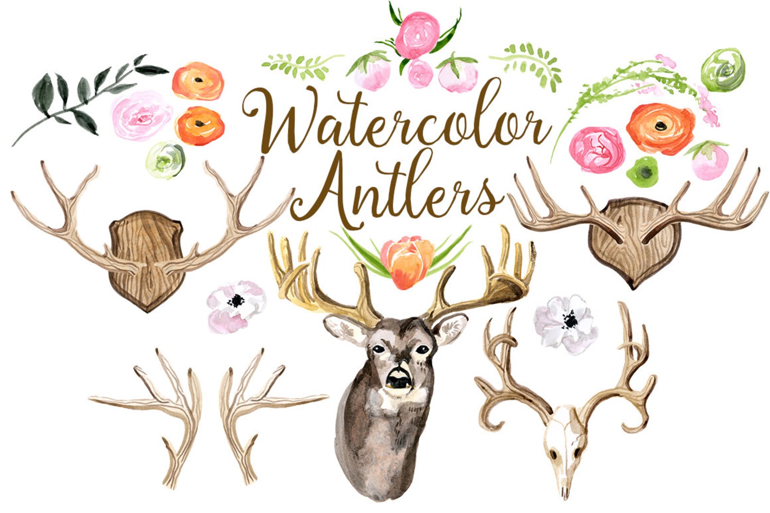 Watercolor Antlers Deer Antler Clipart Deers Clip Art - Etsy
