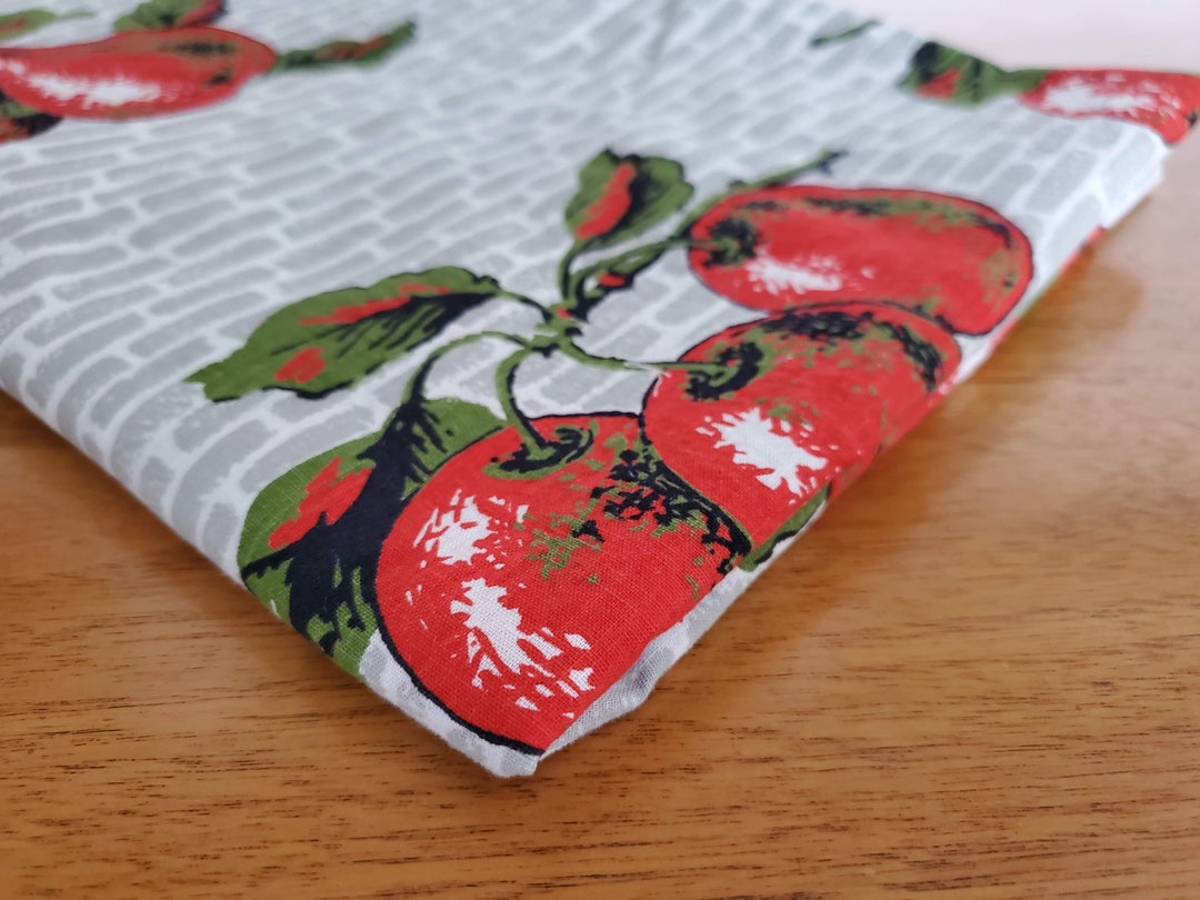 Vintage Kitchen Fabric 2 Yards 100% Cotton Retro VTG Fabric Red Gray ...