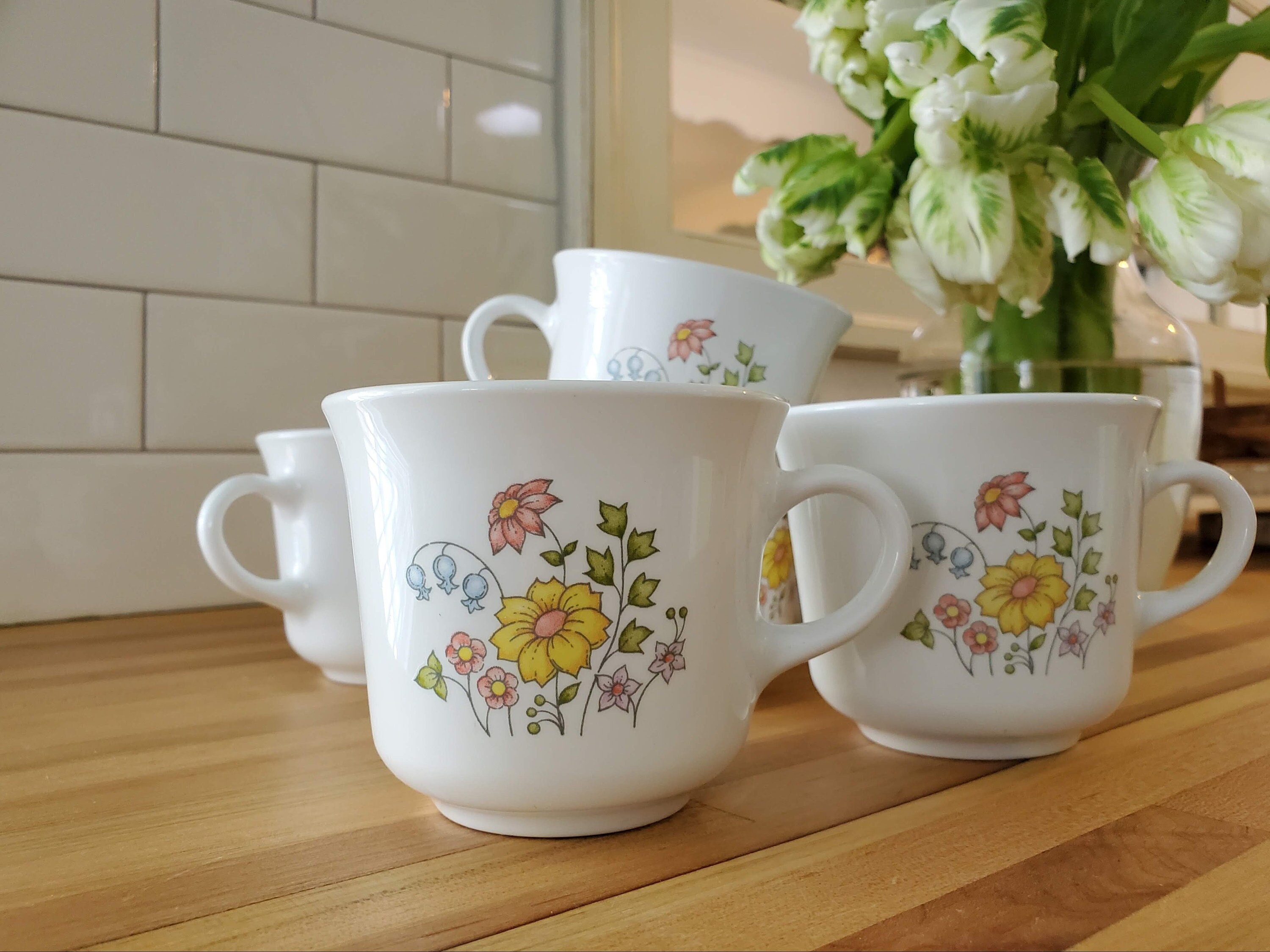 Set of Six Corelle by Corning Mugs 80s Pastel Floral Design, Spring ...
