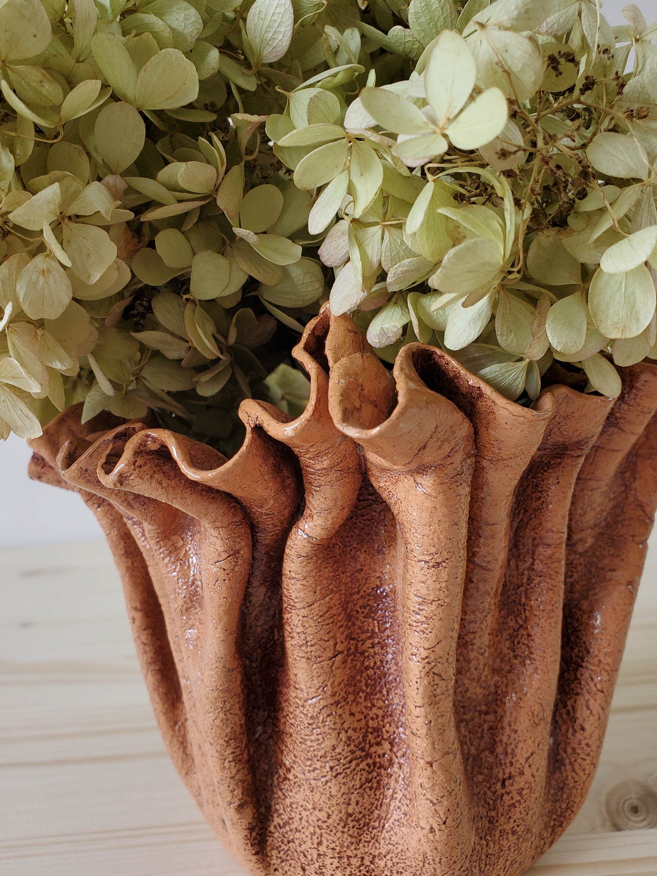 VTG Planter 1980s Amateur Pottery Draped Clay Flower Pot Rust Orange - Etsy