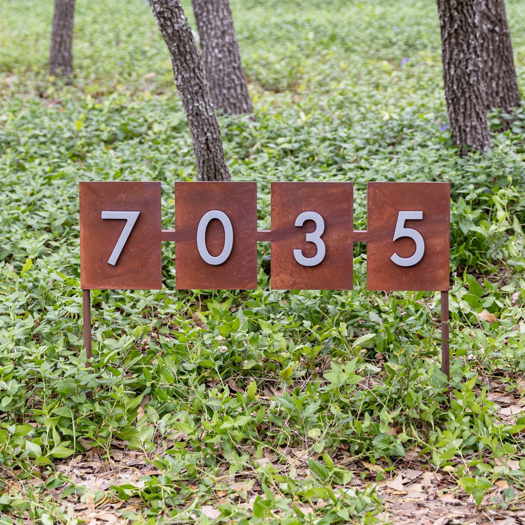 Rosewood Address Yard Sign on Stakes - Aluminum House Numbers - Etsy