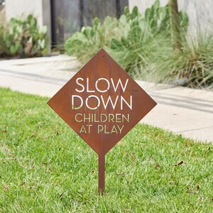 Slow Down Yard Sign, Metal House Sign, Modern Steel Sign, Property ...