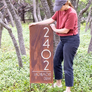 Sunset Valley Vertical Address Yard Sign - Modern Steel Number Plaque ...