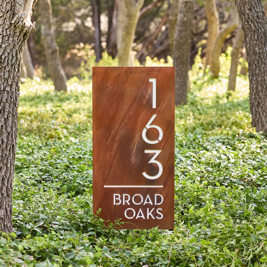 Sunset Valley Vertical Address Yard Sign - Modern Steel Number Plaque ...