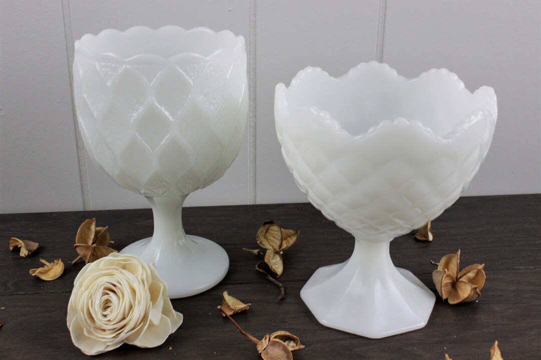 Shabby Chic Milk Glass Compote Set - Etsy