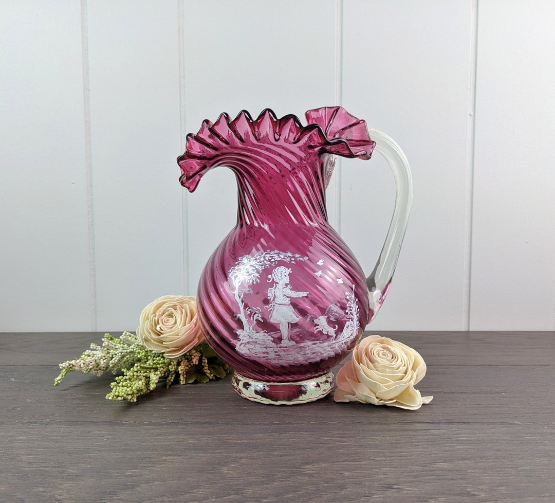Fenton Mary Gregory Hand Painted Cranberry Pitcher - Etsy