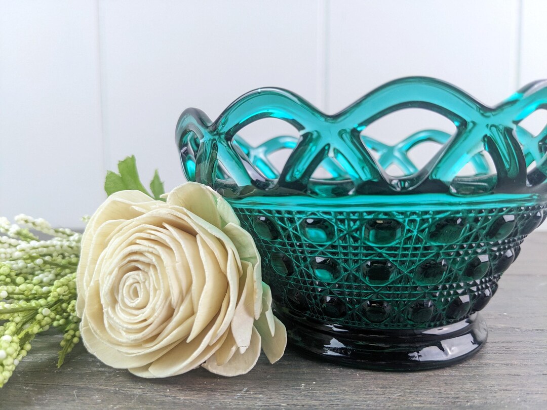 Imperial Glass Stiegel Green Cane and Button Open Lace Bowl - Etsy